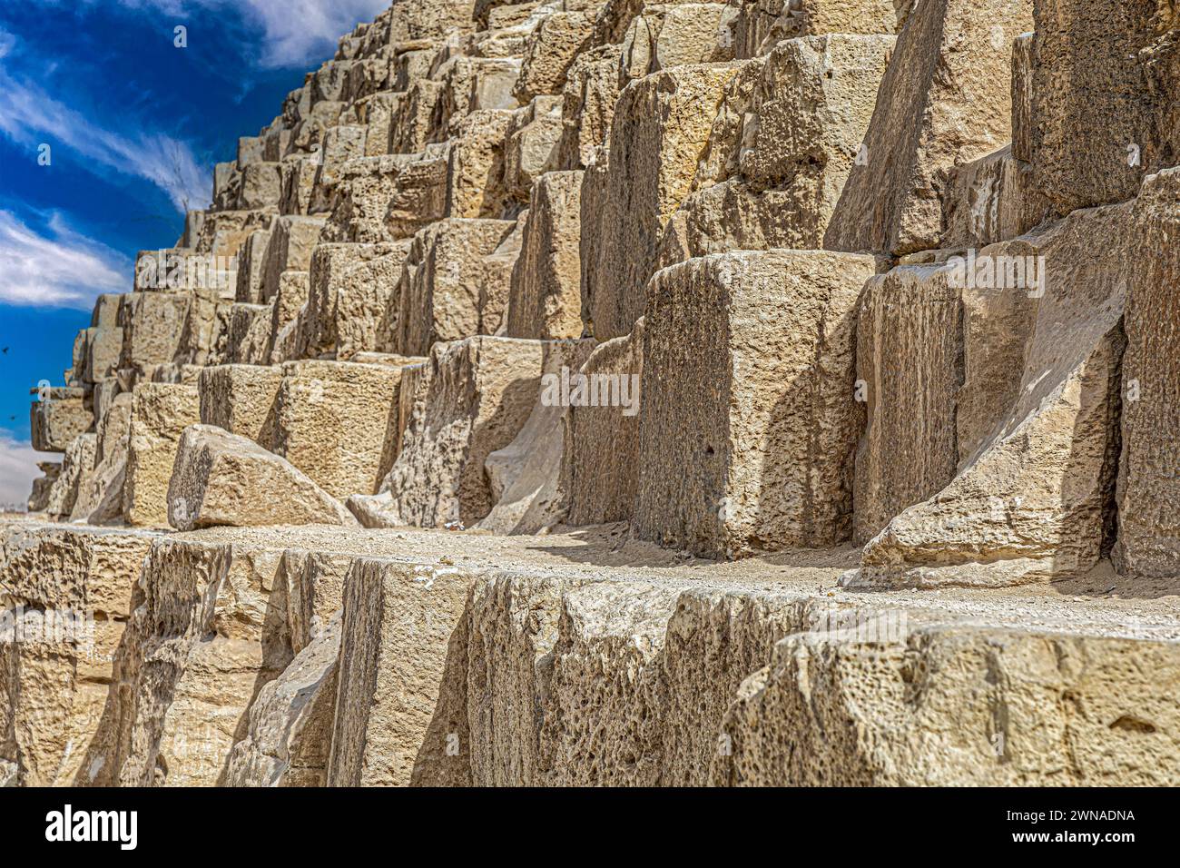 Stone details of the Pyramid of Cheops, the biggest from the site of ...