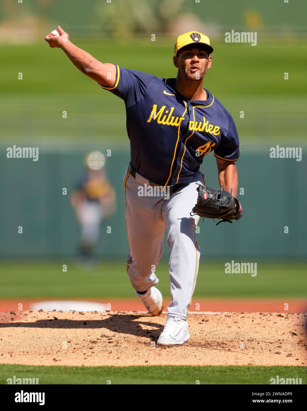 Milwaukee Brewers starting pitcher Joe Ross throws during a spring ...