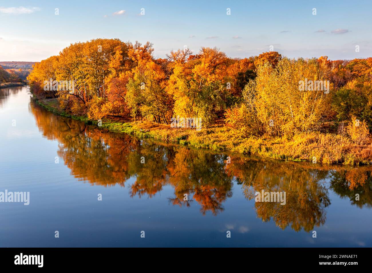 Autumn landscape. Bright colors of autumn by the river. Multicolored ...