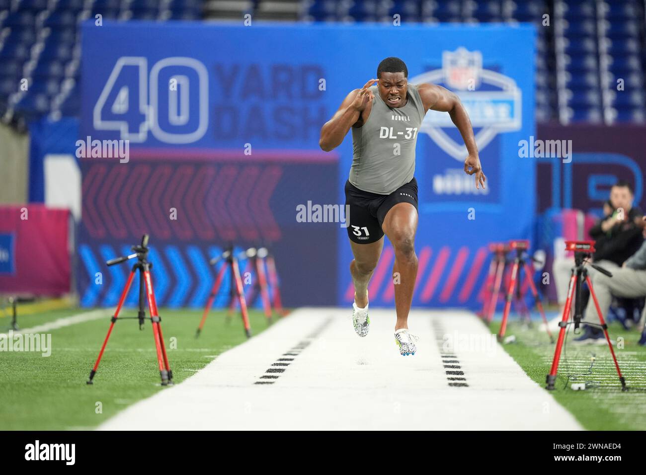 Texas Tech defensive lineman Myles Cole runs the 40-yard dash at the ...