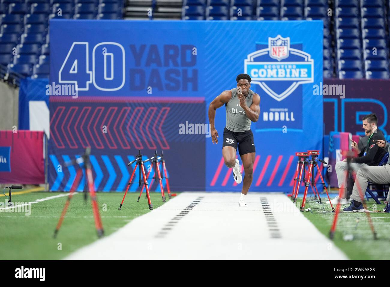 Penn State defensive lineman Adisa Isaac runs the 40-yard dash at the ...