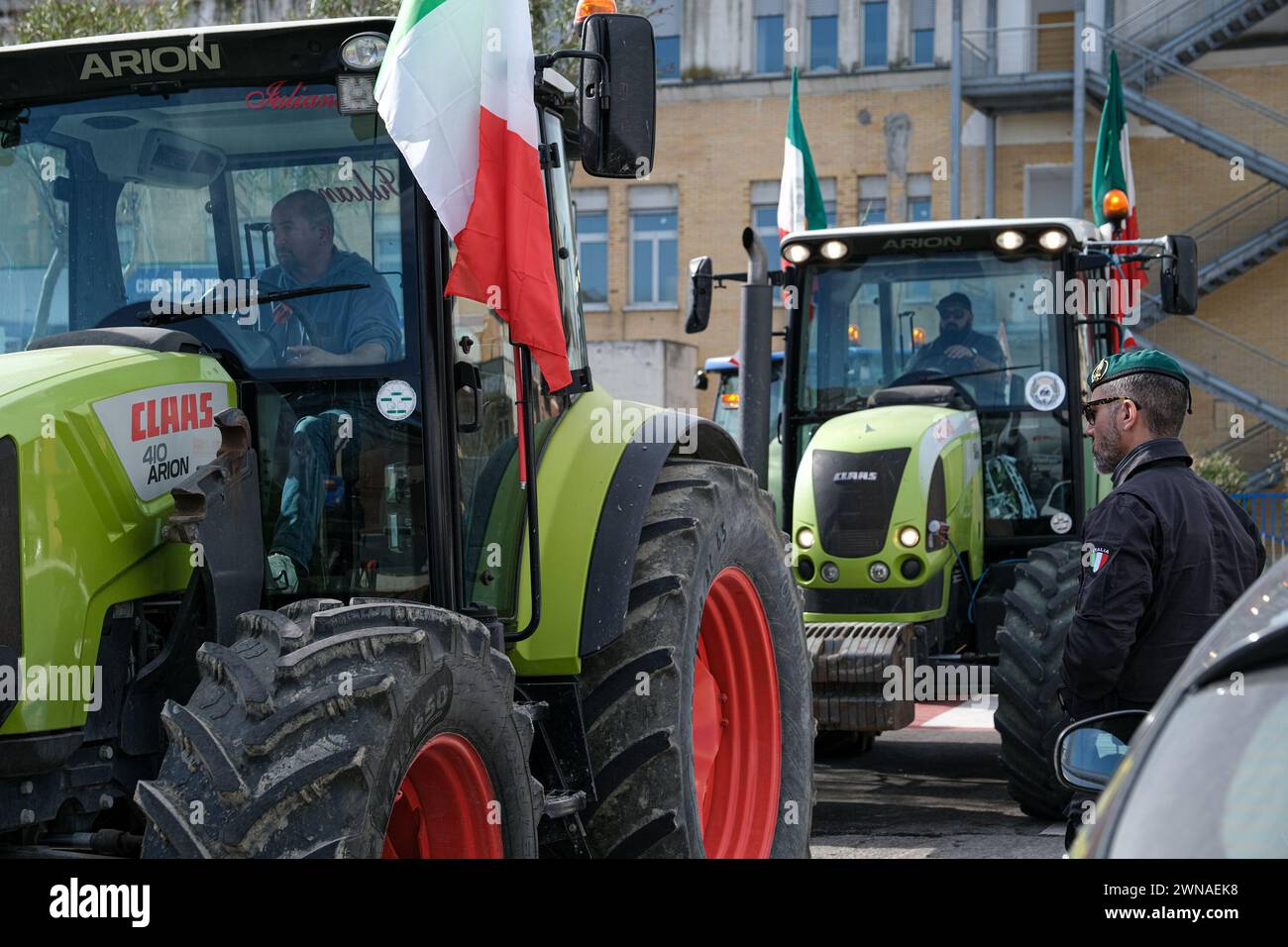Tractors arrive at the square before the march. All-out garrison and ...