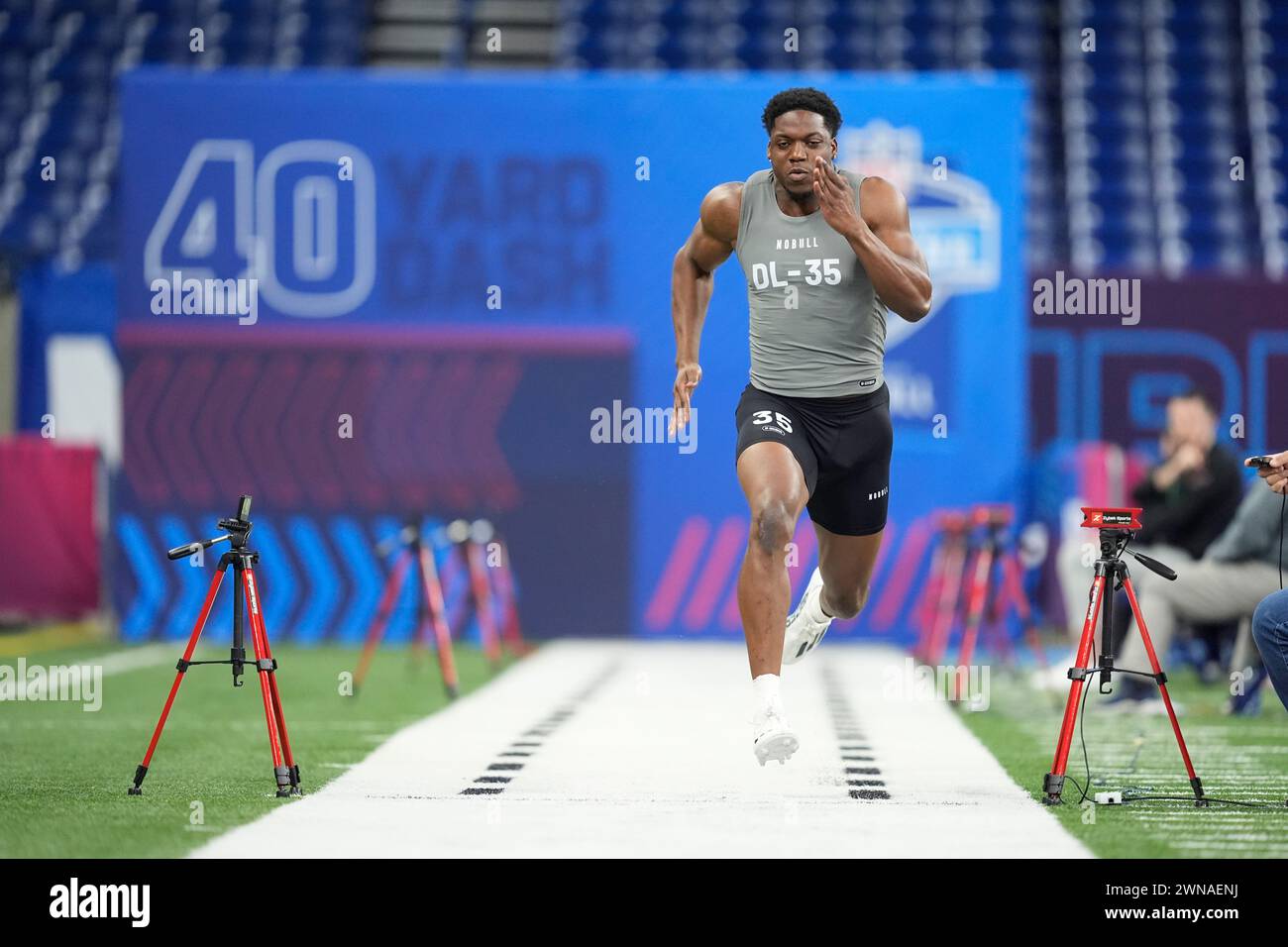 Penn State defensive lineman Adisa Isaac runs the 40-yard dash at the ...
