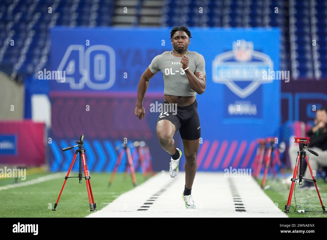 Houston Christian defensive lineman Jalyx Hunt runs the 40-yard dash at ...
