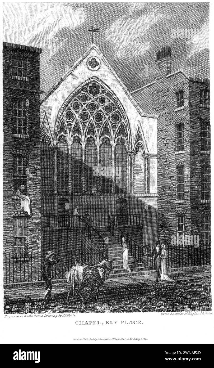 An engraving entitled Chapel, Ely Place (St. Etheldreda's Church ...