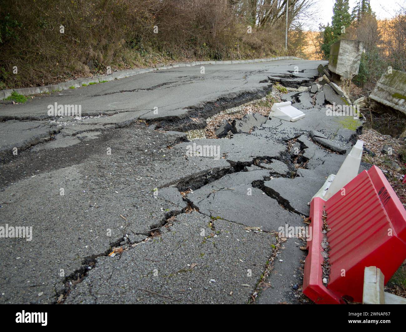 Sliding edge of a road on a slope in a mountainous area Stock Photo - Alamy