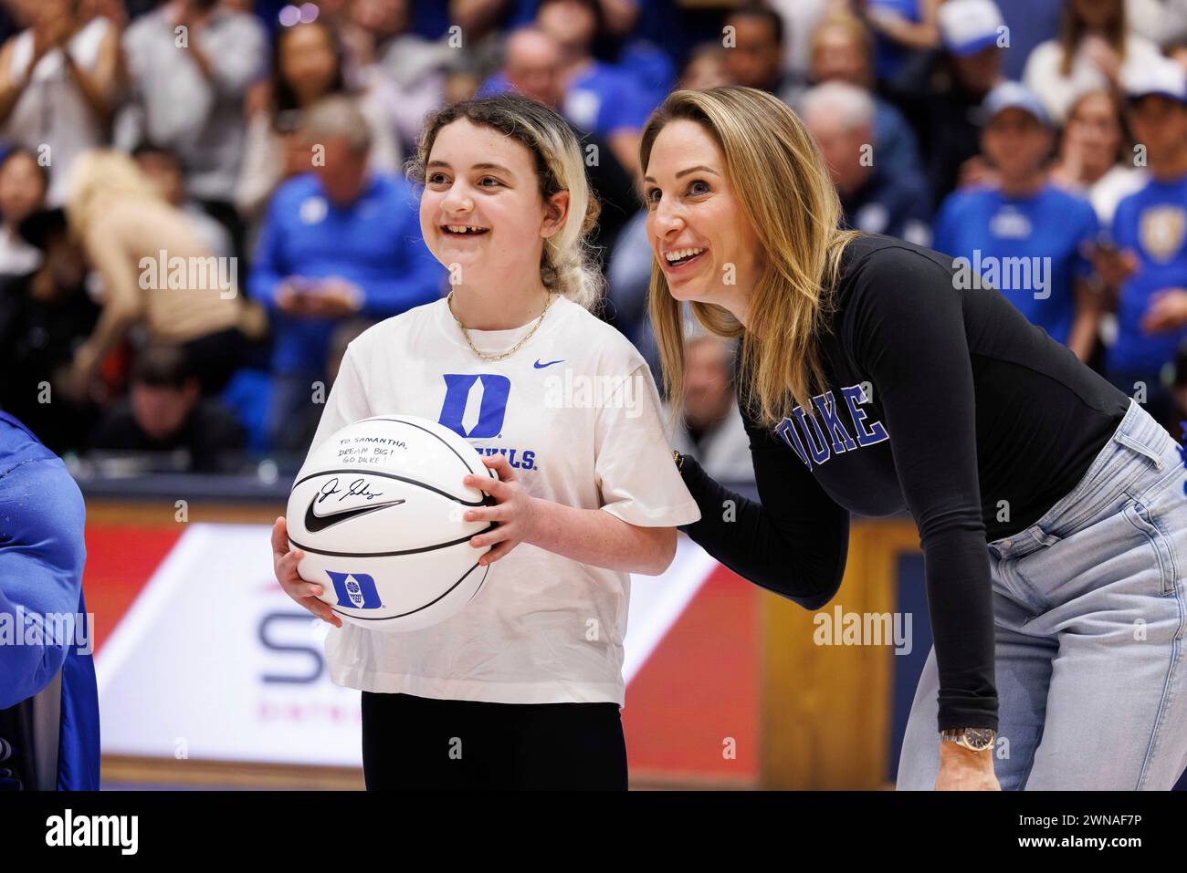 Marcelle Scheyer, right, wife of Duke coach Jon Scheyer, smiles after ...