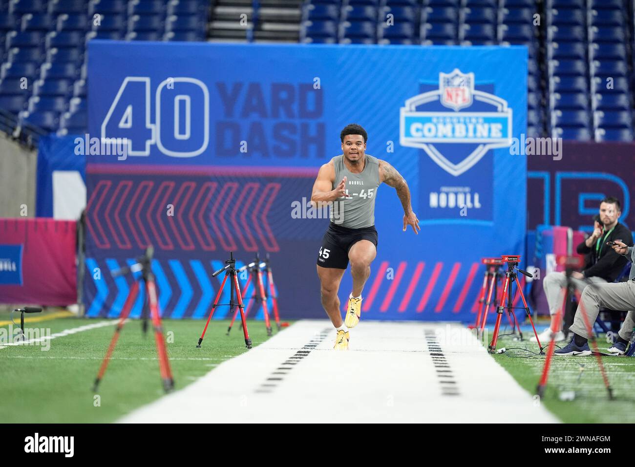Penn State defensive lineman Chop Robinson runs the 40-yard dash at the ...