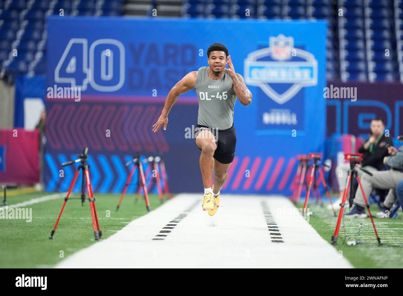 Penn State defensive lineman Chop Robinson runs the 40-yard dash at the ...