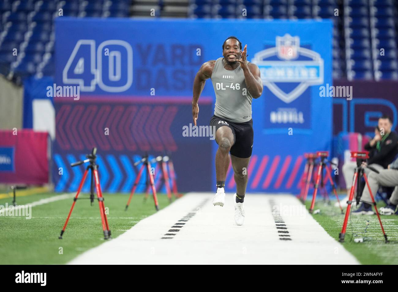 Missouri defensive lineman Darius Robinson runs the 40-yard dash at the ...