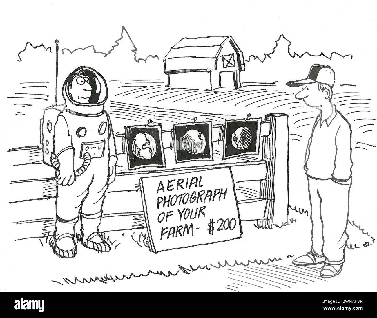 BW cartoon of an astronaut making extra money by selling photos of ...
