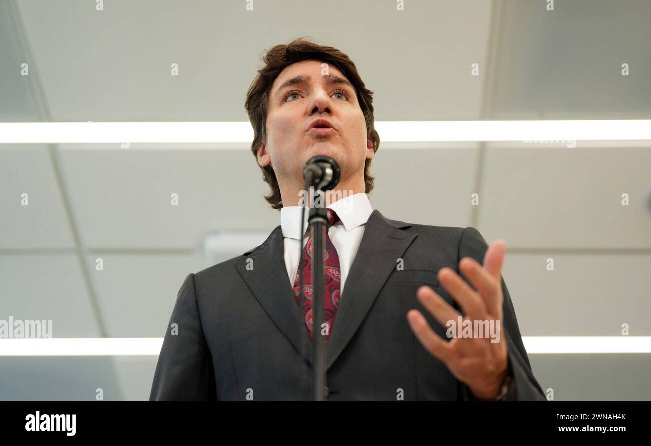 Prime Minister Justin Trudeau takes part in a press conference at the ...