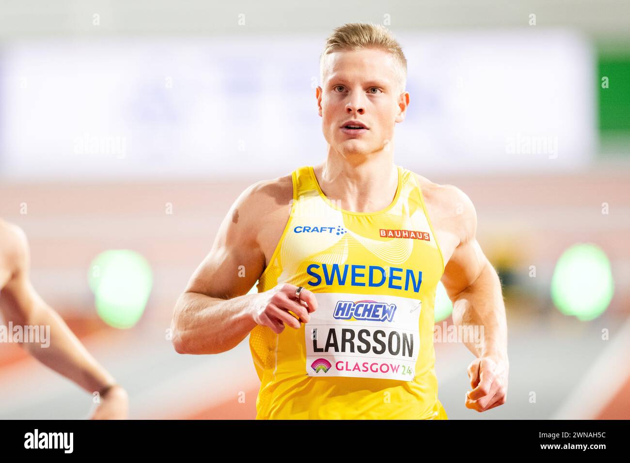 Henrik Larsson of, Sweden. , . competes in men's 60m hurdles heats ...