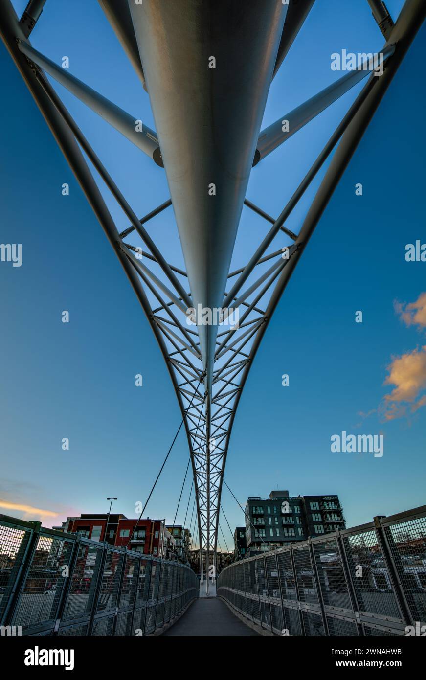 Pedestrian bridge with grid design Stock Photo - Alamy