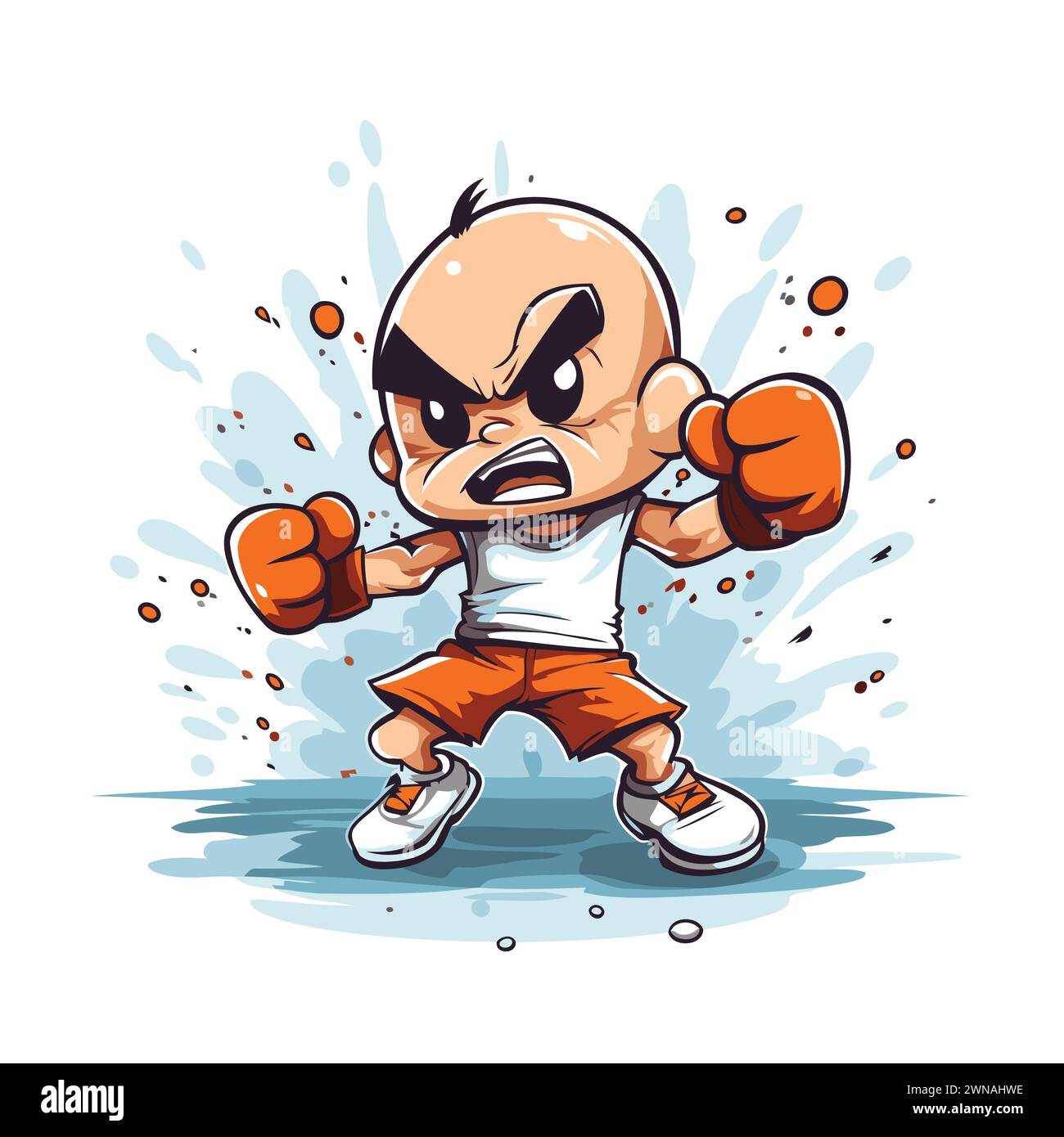 Angry bald man with boxing gloves. Vector illustration on white ...