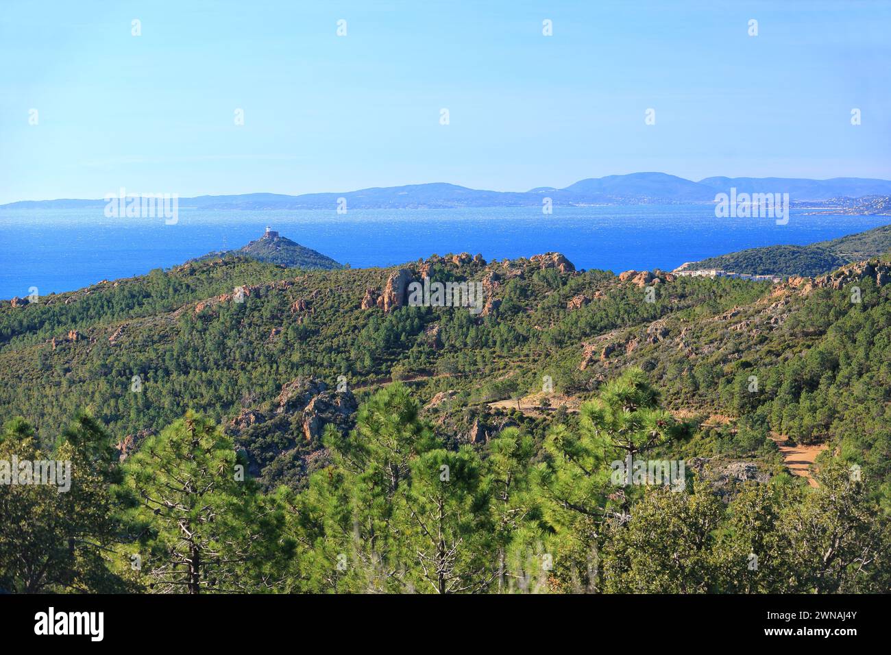 Top view above the coastline of the French Riviera from the summit of ...