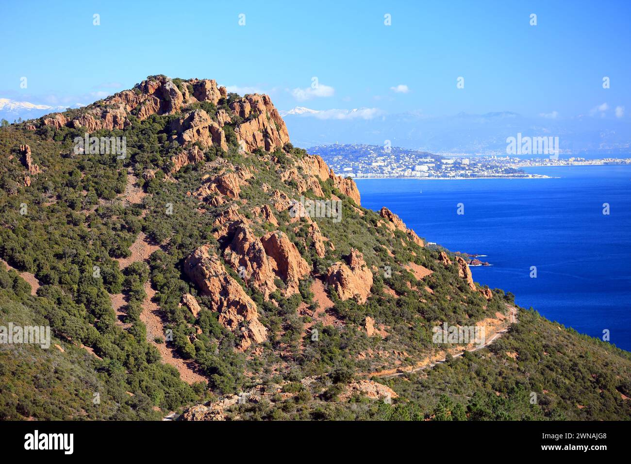 Top view above the coastline of the French Riviera from the summit of ...