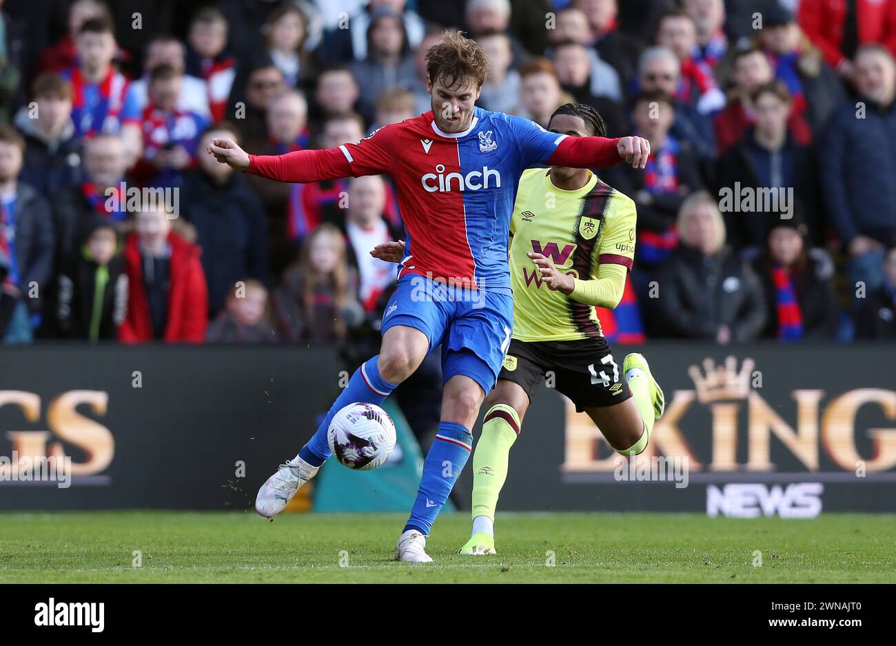Joachim Andersen of Crystal Palace battles Wilson Odobert of Burnley ...