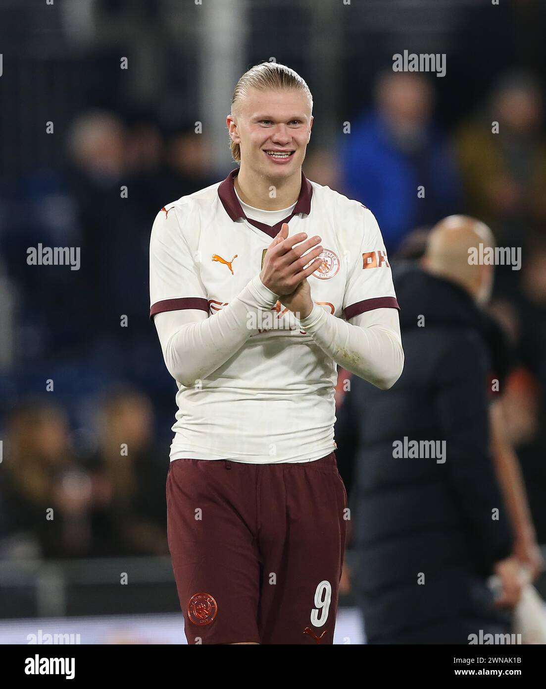 Erling Haland of Manchester City celebrates the victory applauding the ...