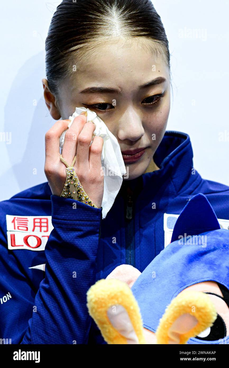 Rena UEZONO (JPN), at Kiss & Cry, during Junior Women Free Skating, at ...