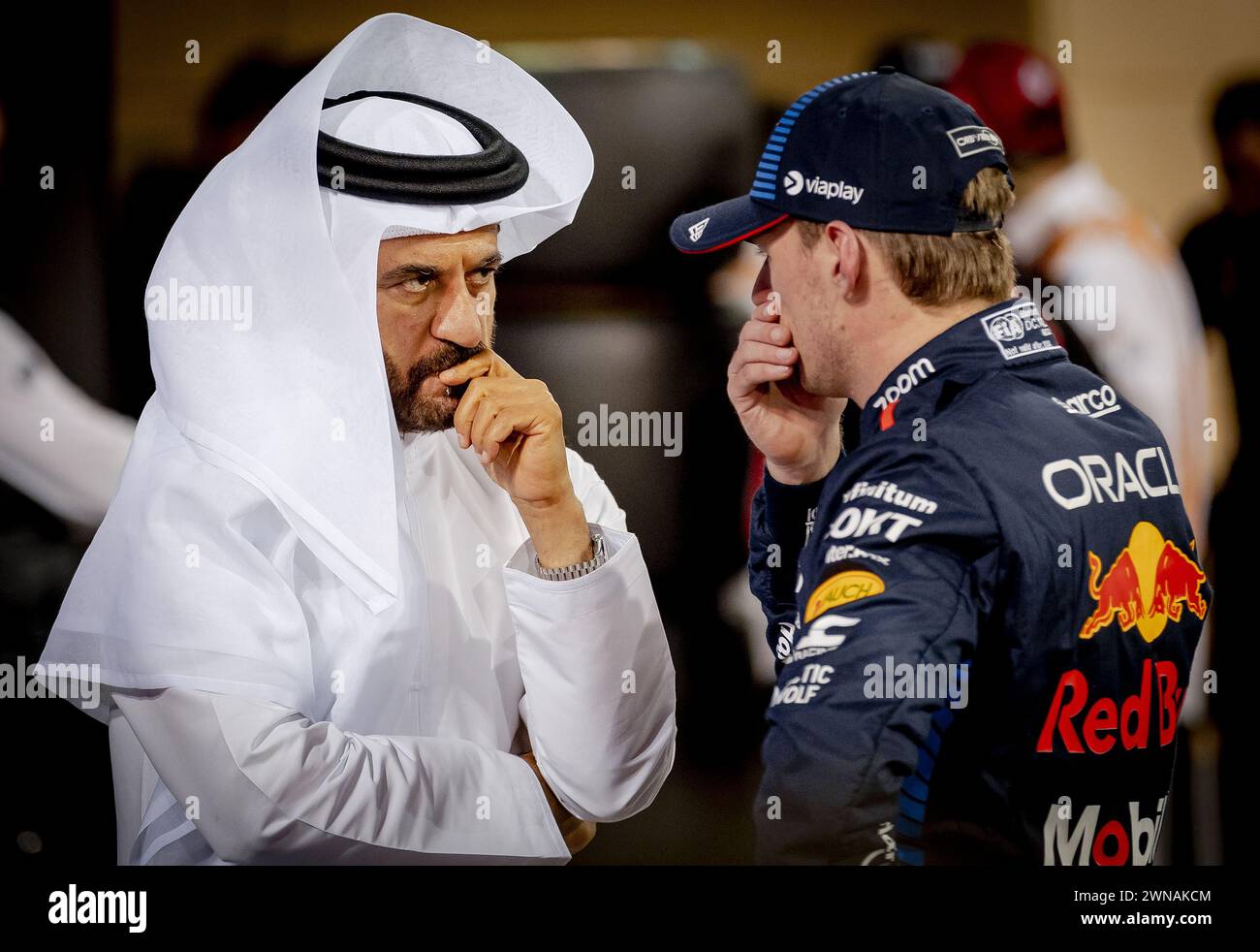 Bahrain. 01st Mar, 2024. BAHRAIN - Max Verstappen (Red Bull Racing) talks to Mohammed Ben ...