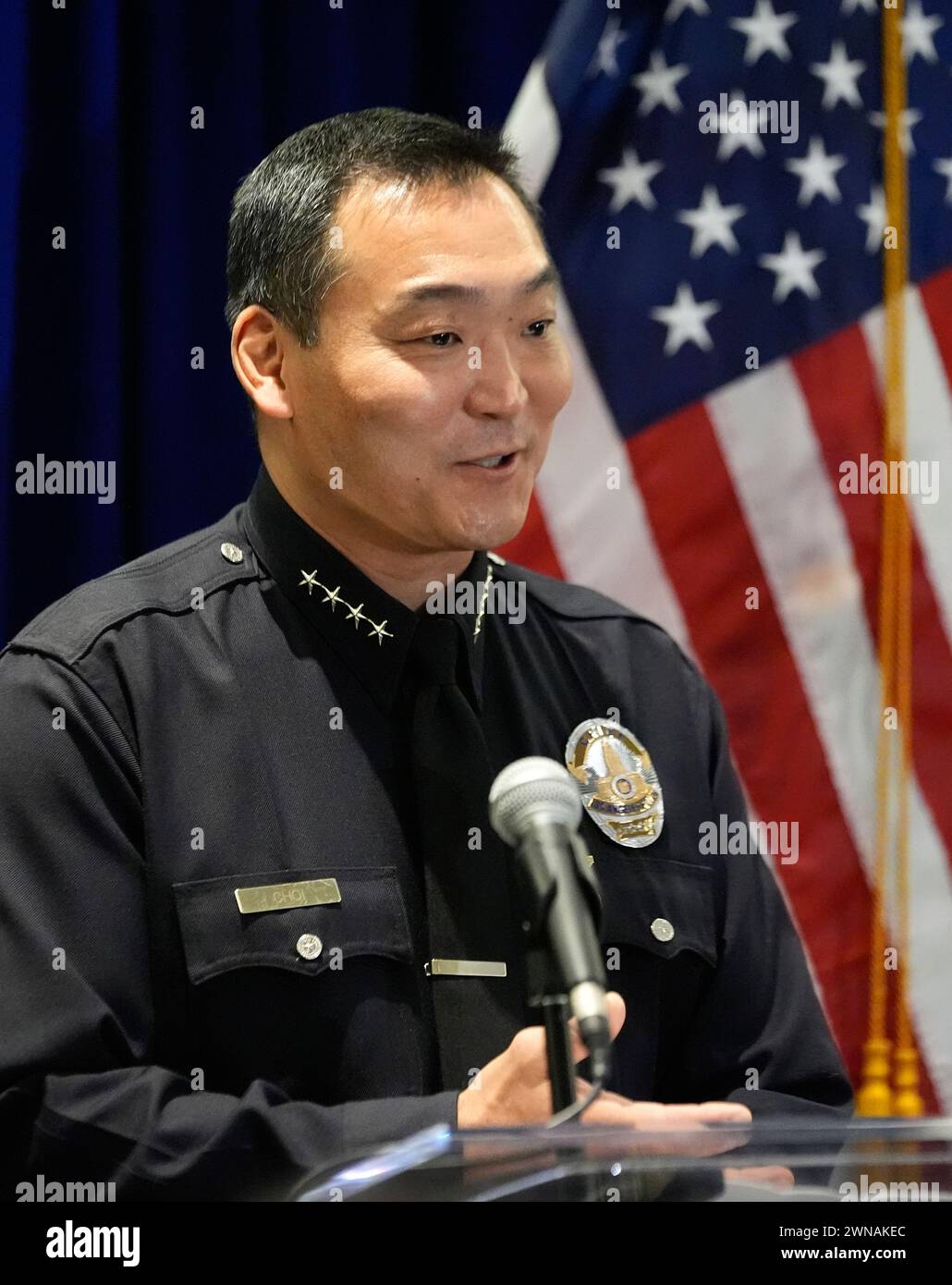 Chief Dominic H. Choi, speaks after being sworn in as the interim Chief ...