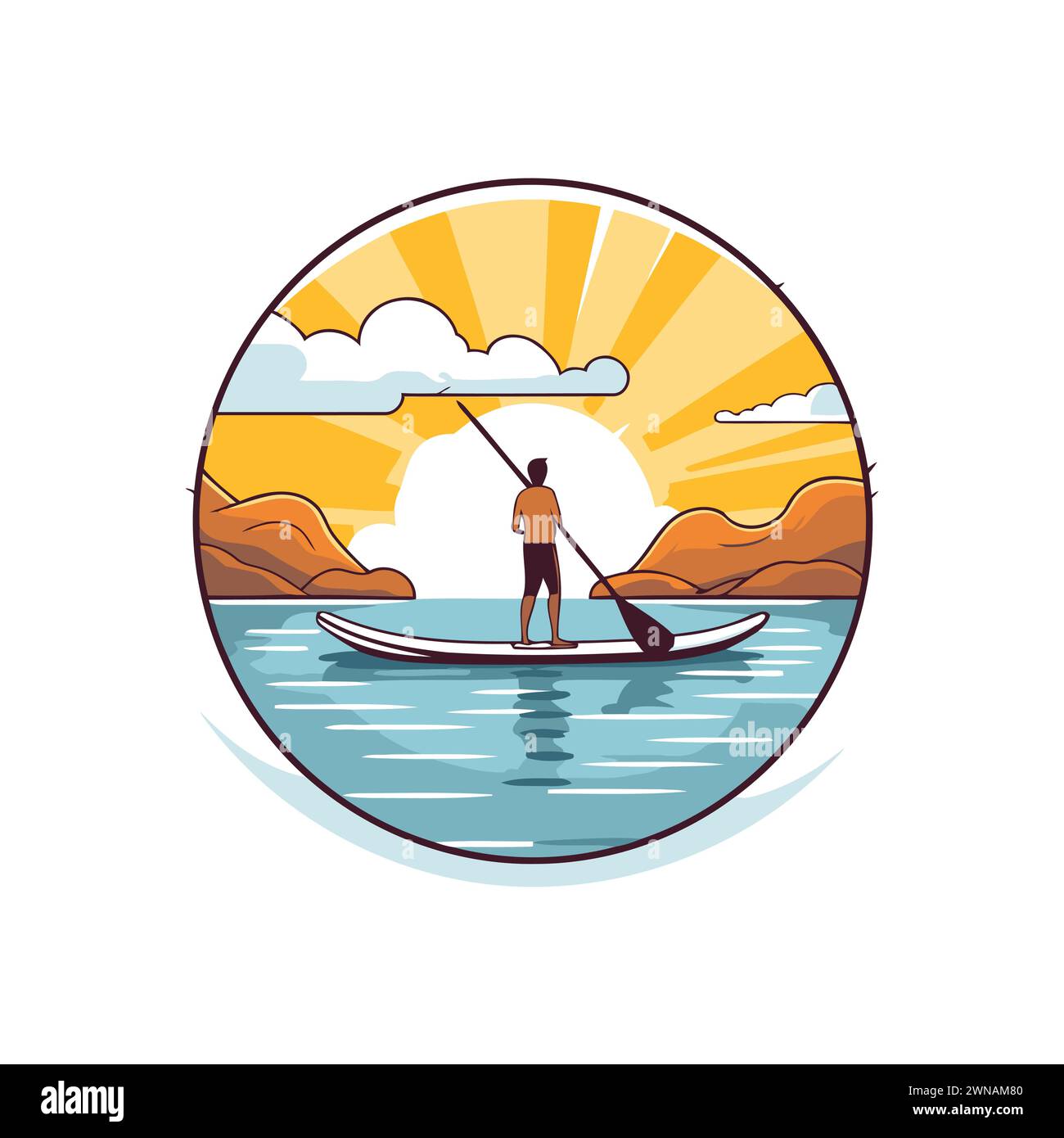Fisherman on a stand up paddle board. Vector illustration Stock Vector ...