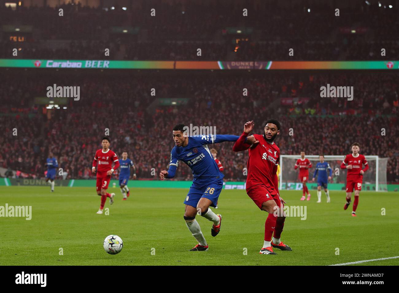 Levi Colwill of Chelsea and Joe Gomez of Liverpool - Chelsea v ...