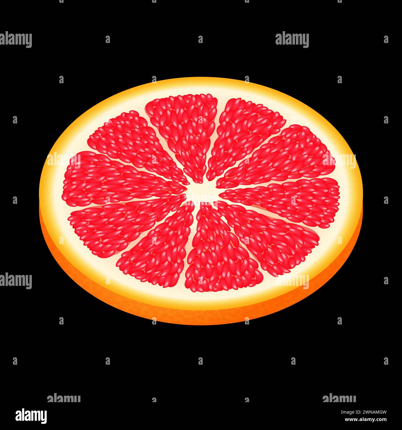 Slices of ripe red grapefruit isolated on black. Bright tropical fruits ...