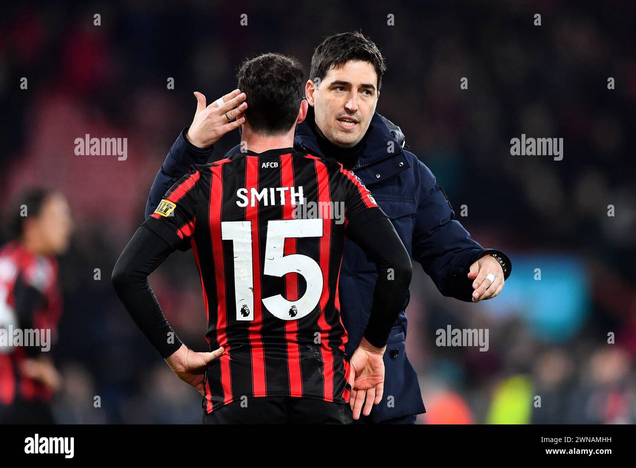 Adam Smith of AFC Bournemouth and AFC Bournemouth manager Andoni Iraola ...