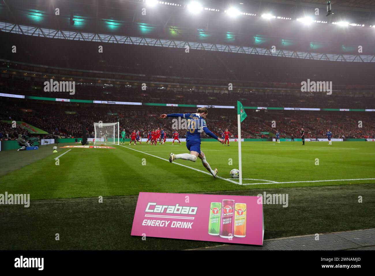 Conor Gallagher of Chelsea takes a corner kick - Chelsea v Liverpool ...