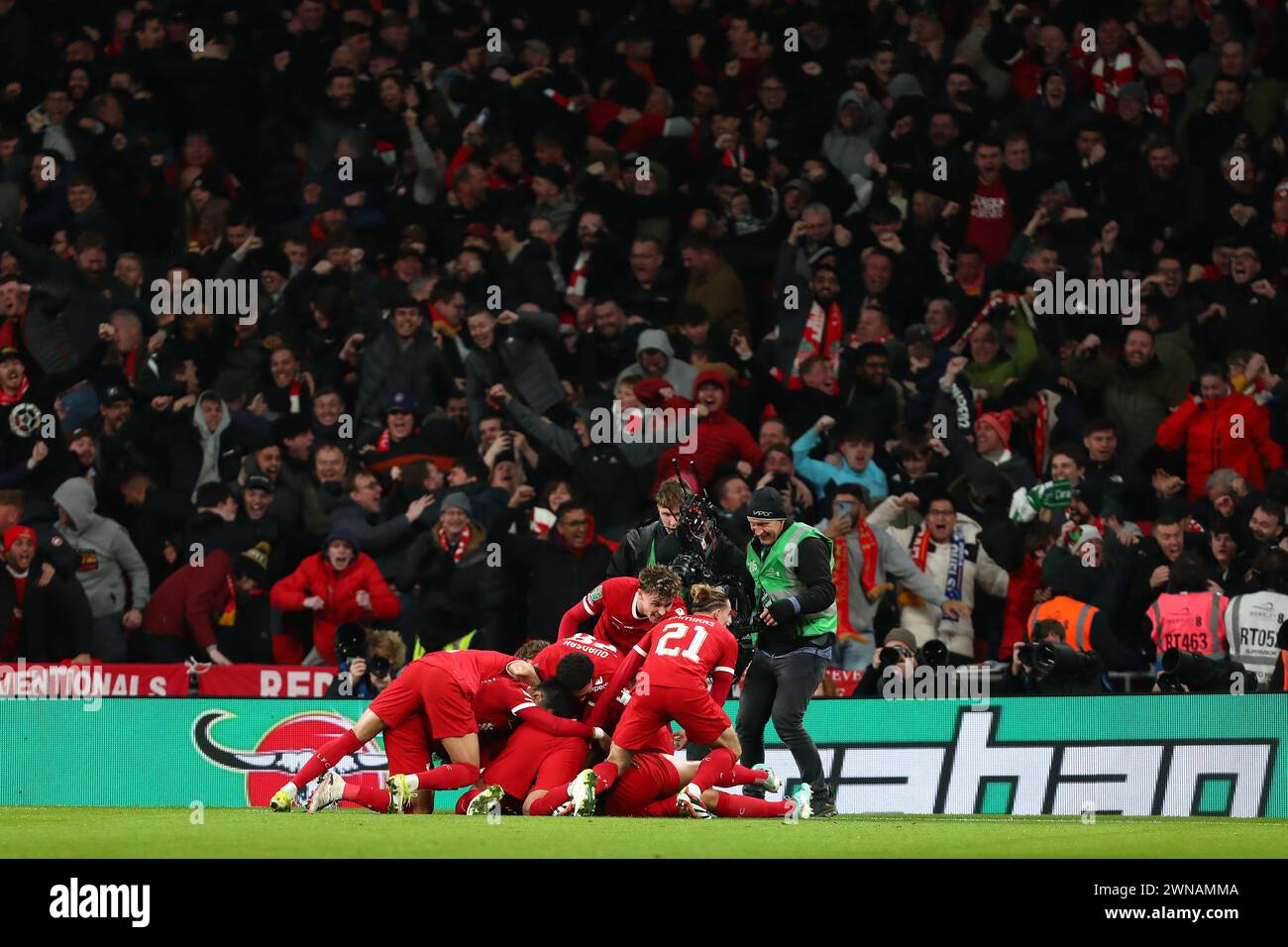 Virgil van Dijk of Liverpool is congratulated after scoring the winning ...