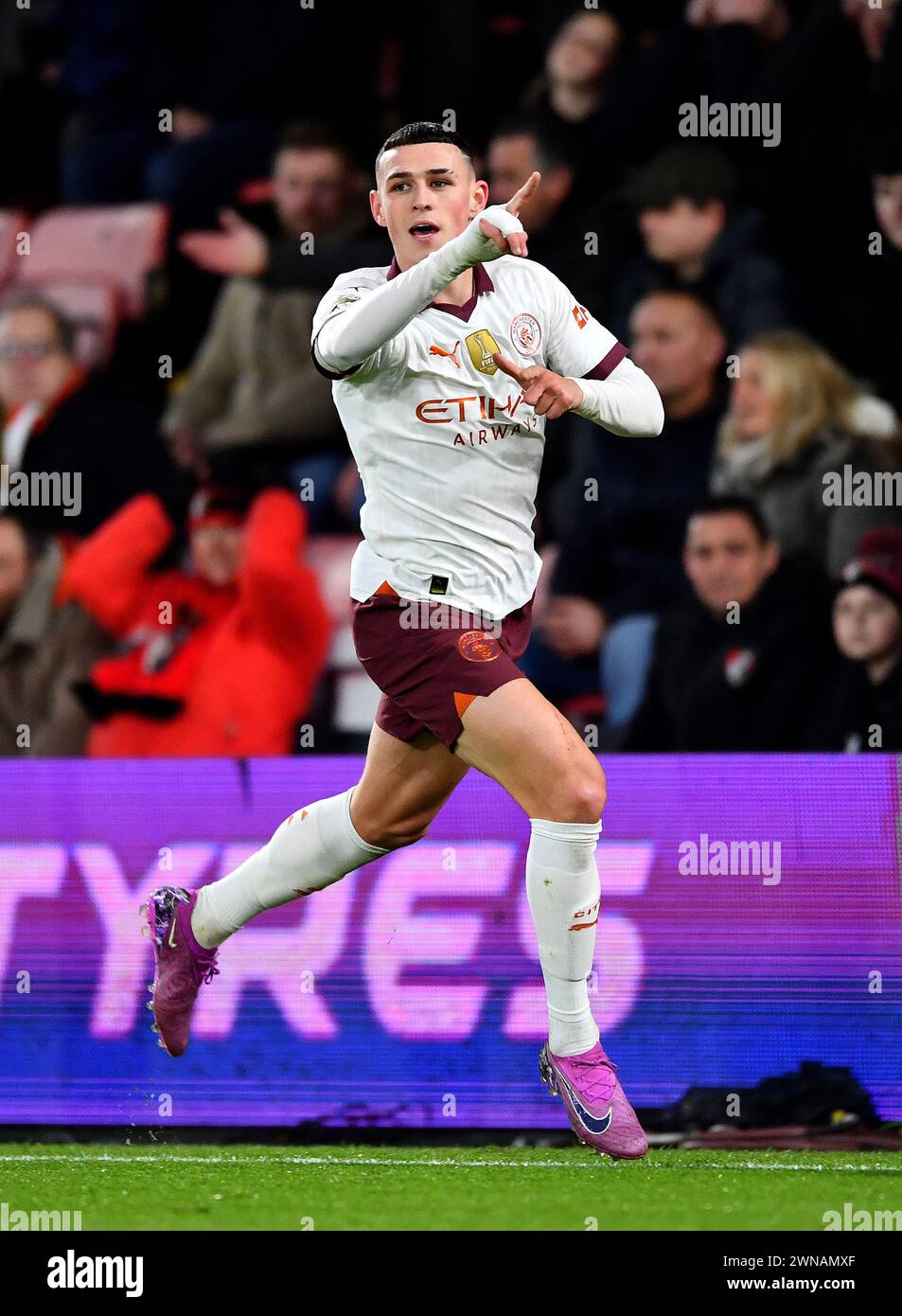 Phil Foden of Manchester City celebrates scoring his teams first goal ...