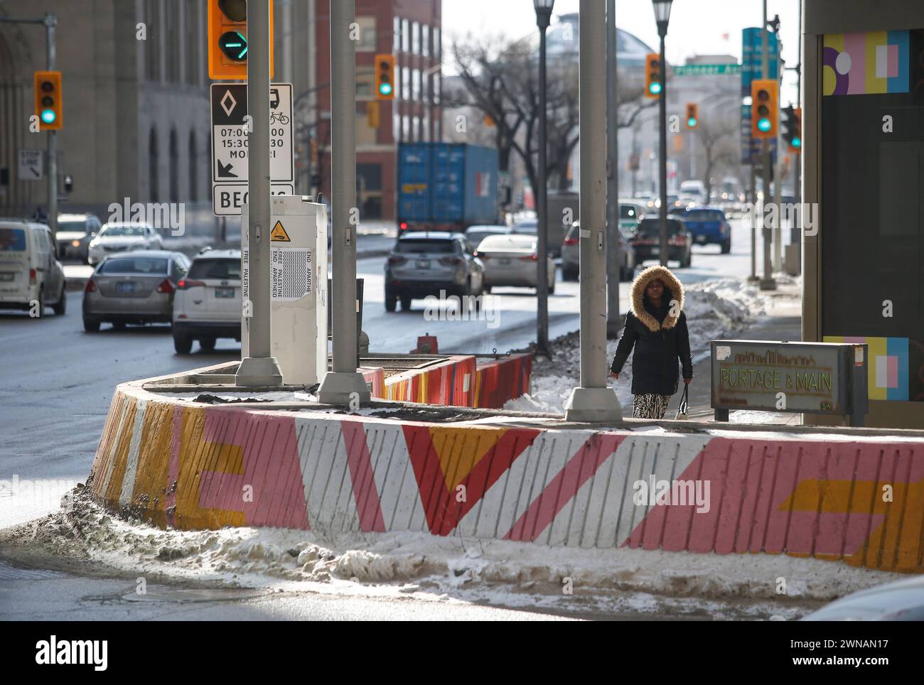 Winnipeg, Canada. 01st Mar, 2024. Barriers at Winnipeg‚Äôs major ...