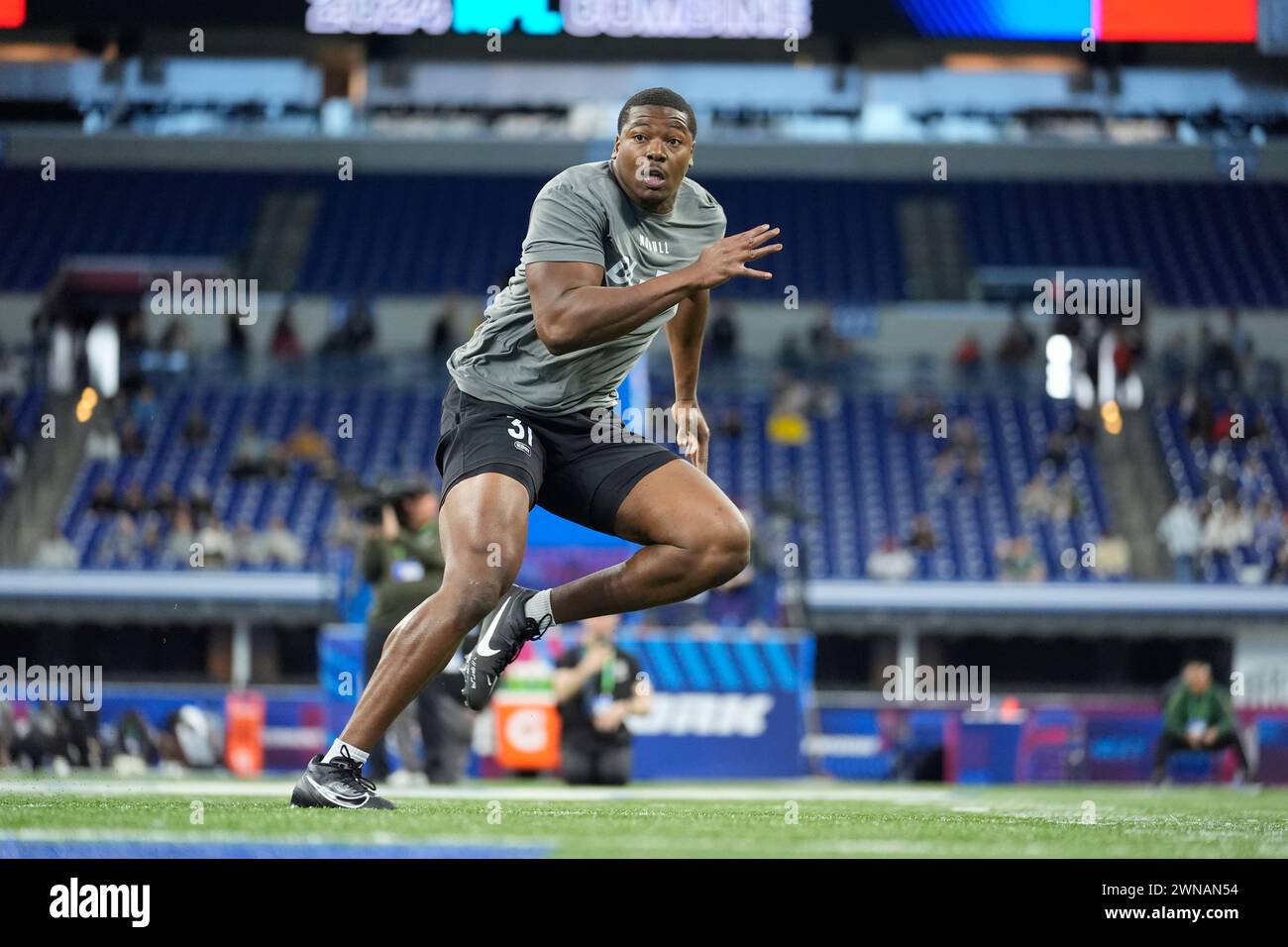Texas Tech defensive lineman Myles Cole runs a drill at the NFL ...