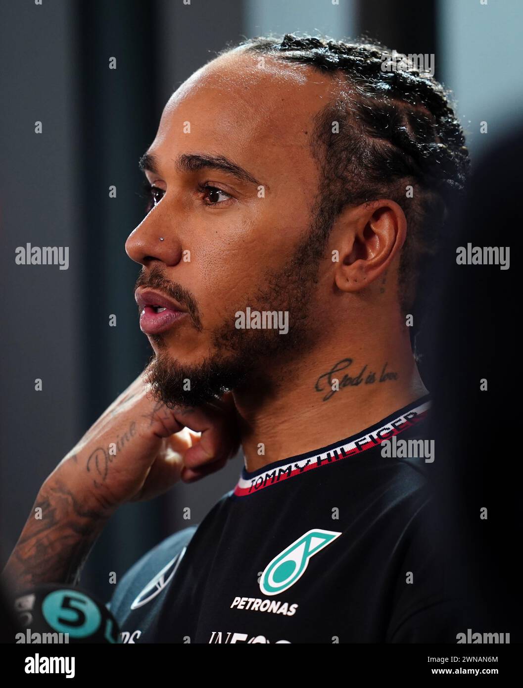 Mercedes' Lewis Hamilton reacts following the qualifying for the ...