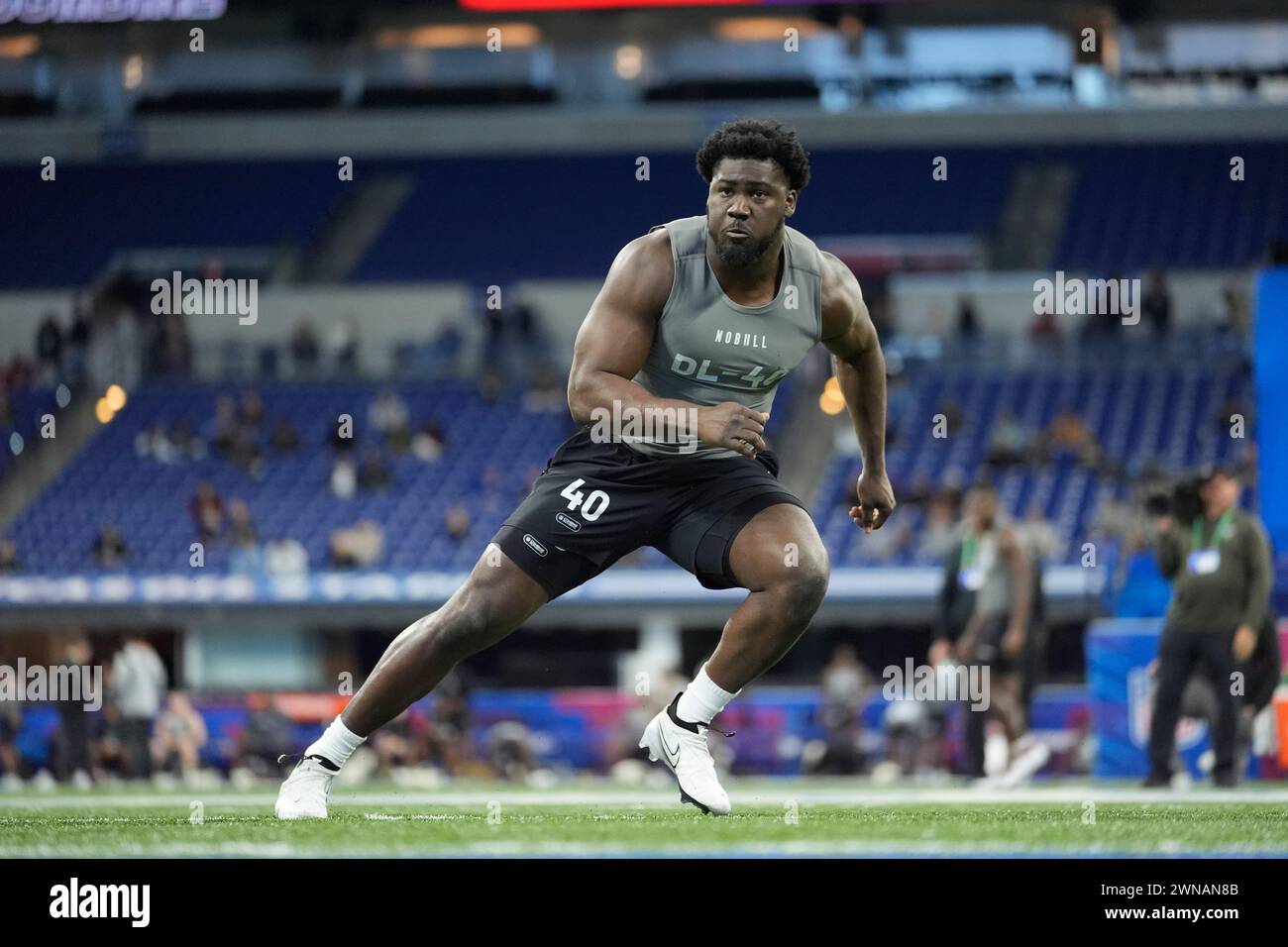 Colorado State defensive lineman Mohamed Kamara runs a drill at the NFL ...