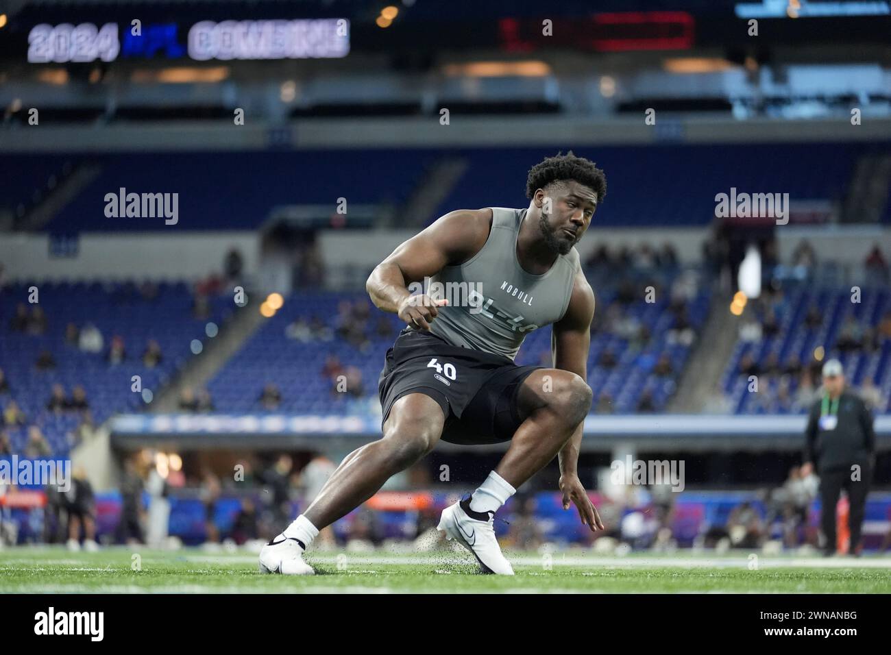 Colorado State defensive lineman Mohamed Kamara runs a drill at the NFL ...