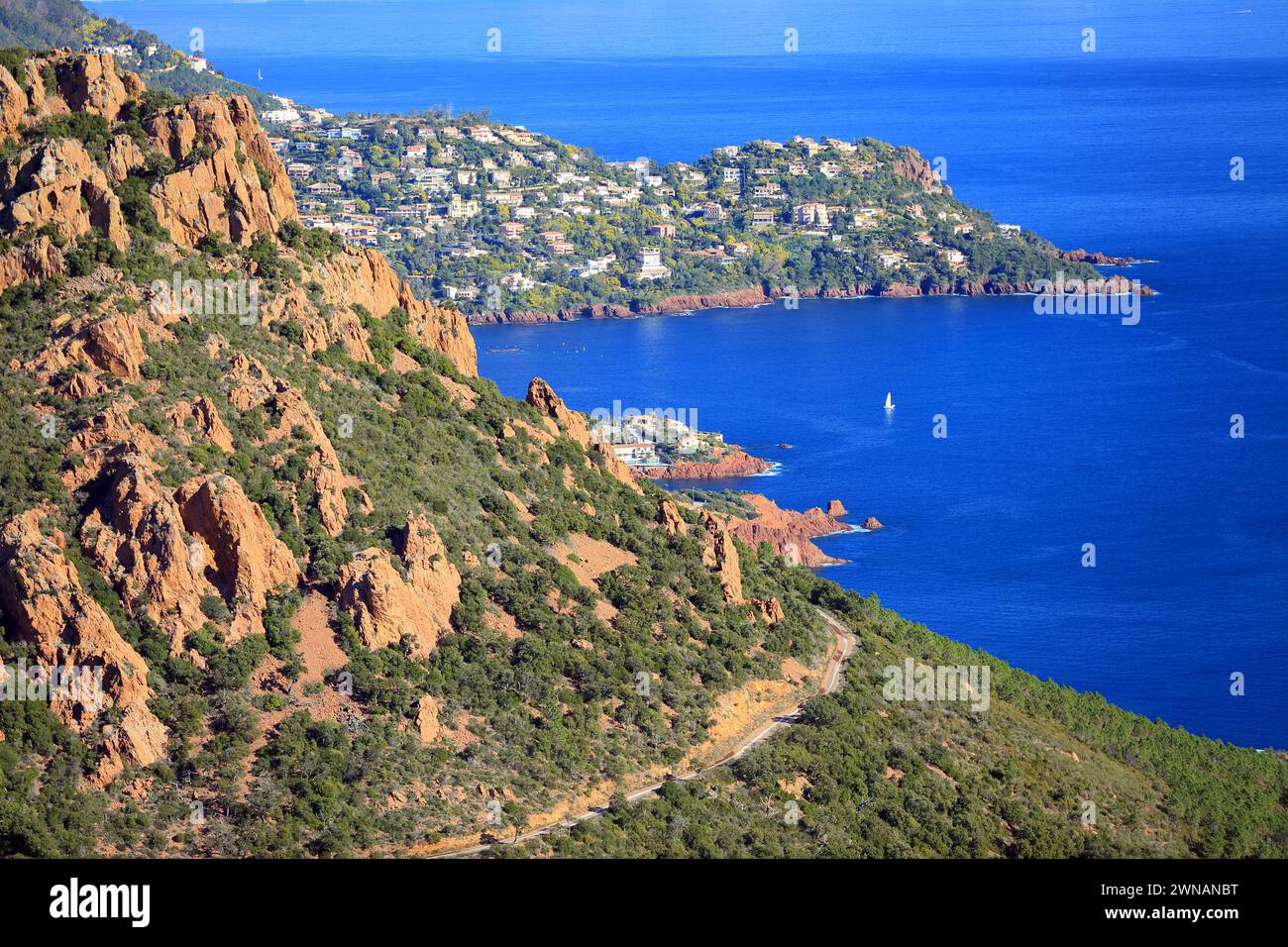 Top view above the coastline of the French Riviera from the summit of ...