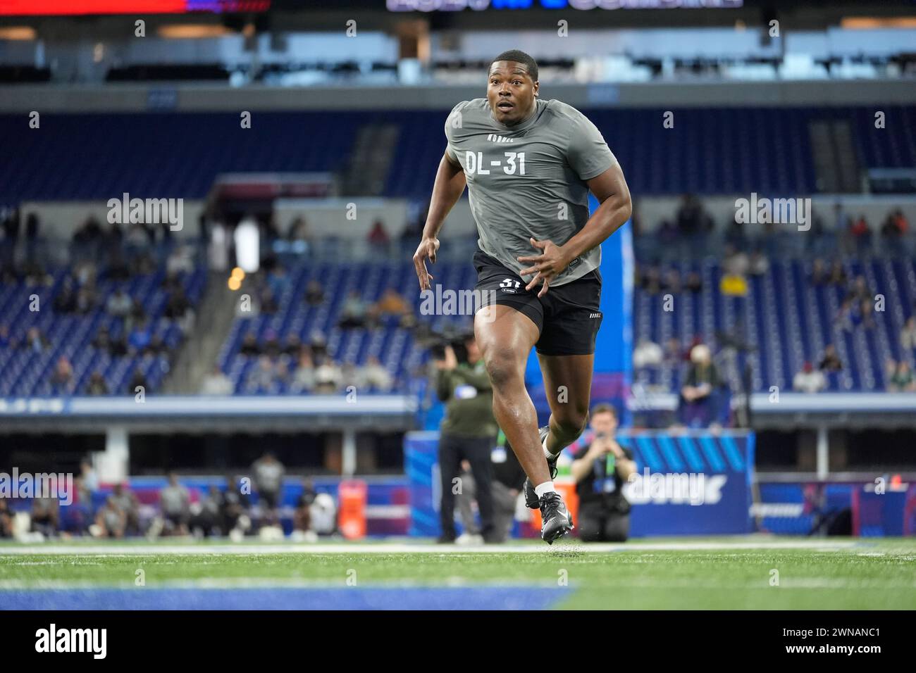 Texas Tech defensive lineman Myles Cole runs a drill at the NFL ...