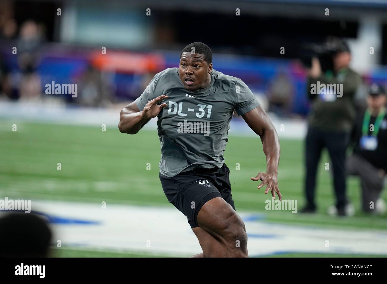 Texas Tech defensive lineman Myles Cole runs a drill at the NFL ...