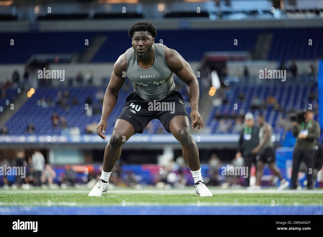 Colorado State defensive lineman Mohamed Kamara runs a drill at the NFL ...