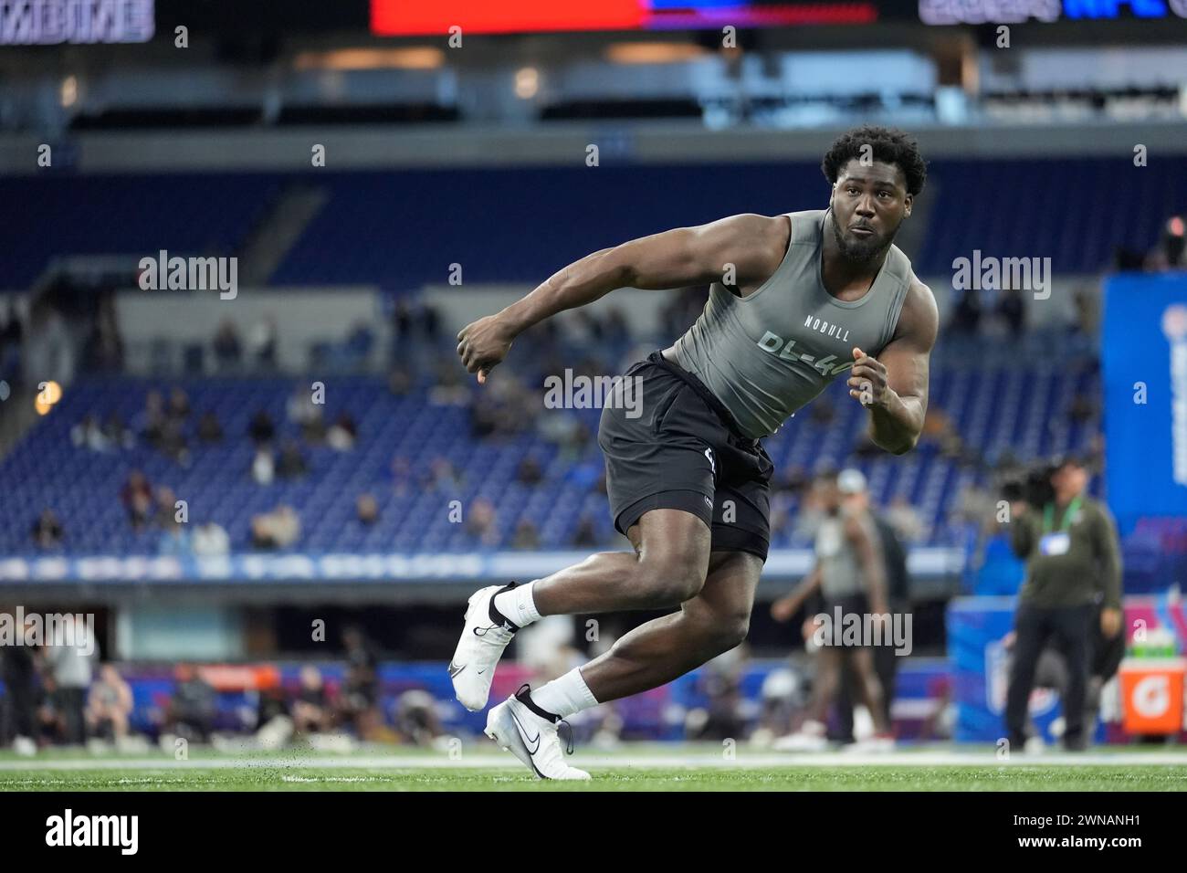 Colorado State defensive lineman Mohamed Kamara runs a drill at the NFL ...