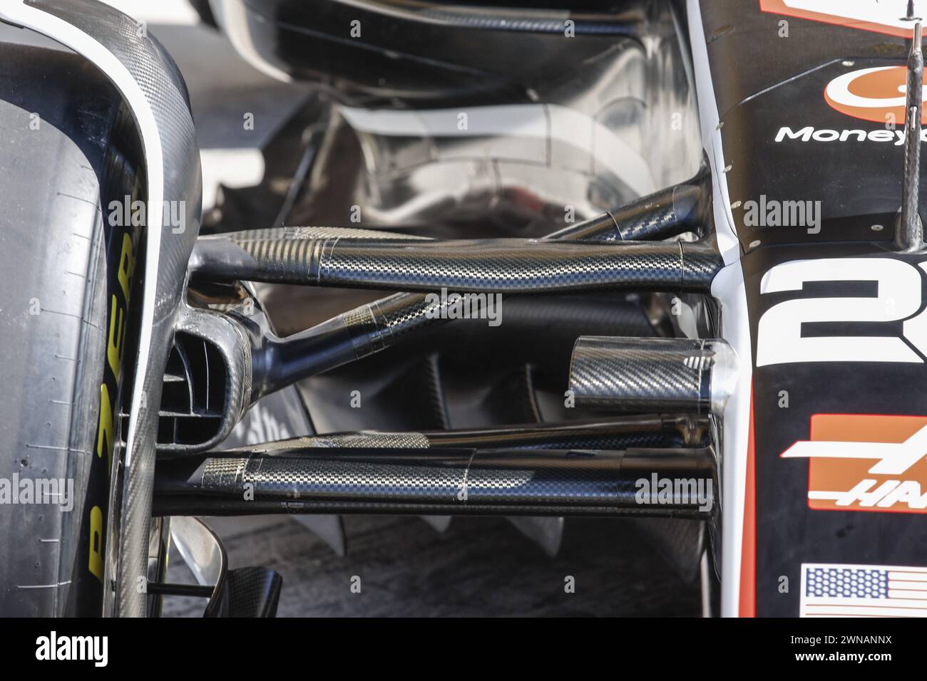 Haas F1 Team VF-24 Ferrari, Mechanical detail front suspension during ...