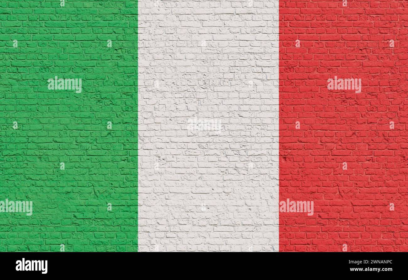 Italy flag colors painted on a brick wall. Italy flag colors painted on ...