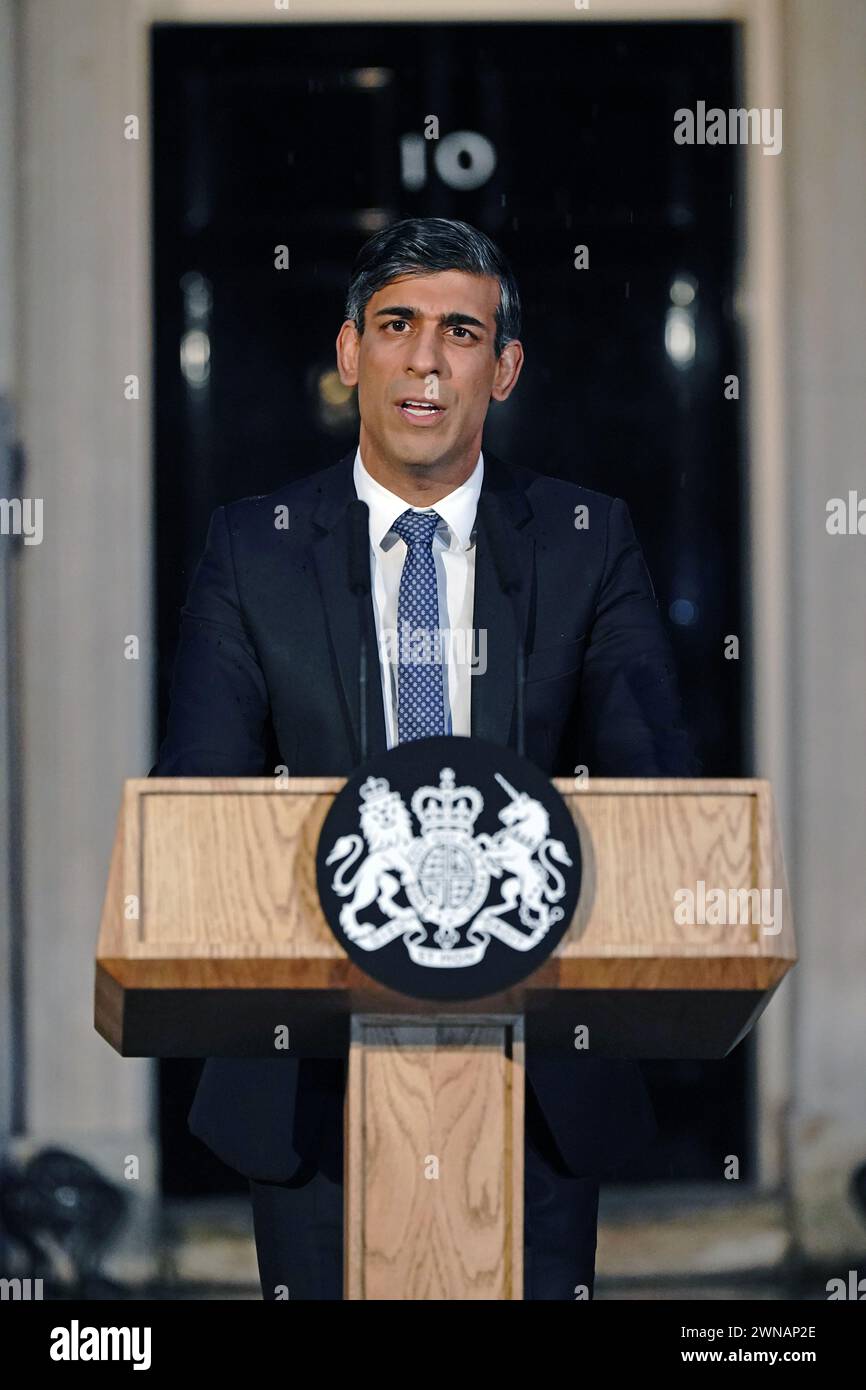 Prime Minister Rishi Sunak giving a press conference in Downing Street ...