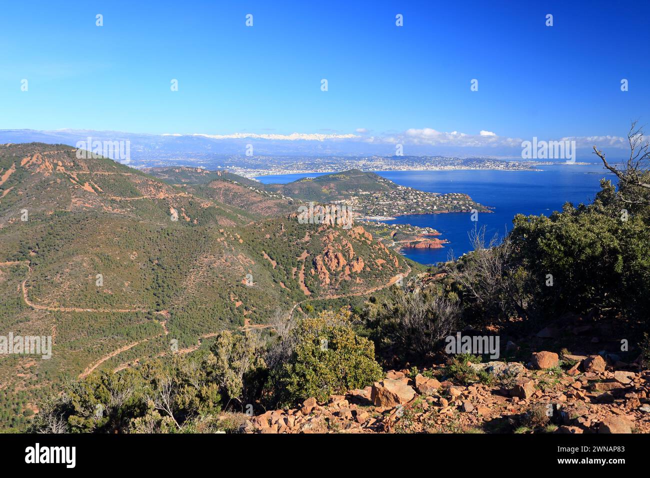 Top view above the coastline of the French Riviera from the summit of ...