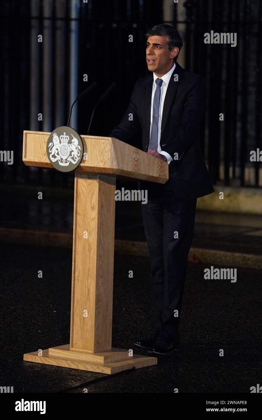 Prime Minister Rishi Sunak giving a press conference in Downing Street ...