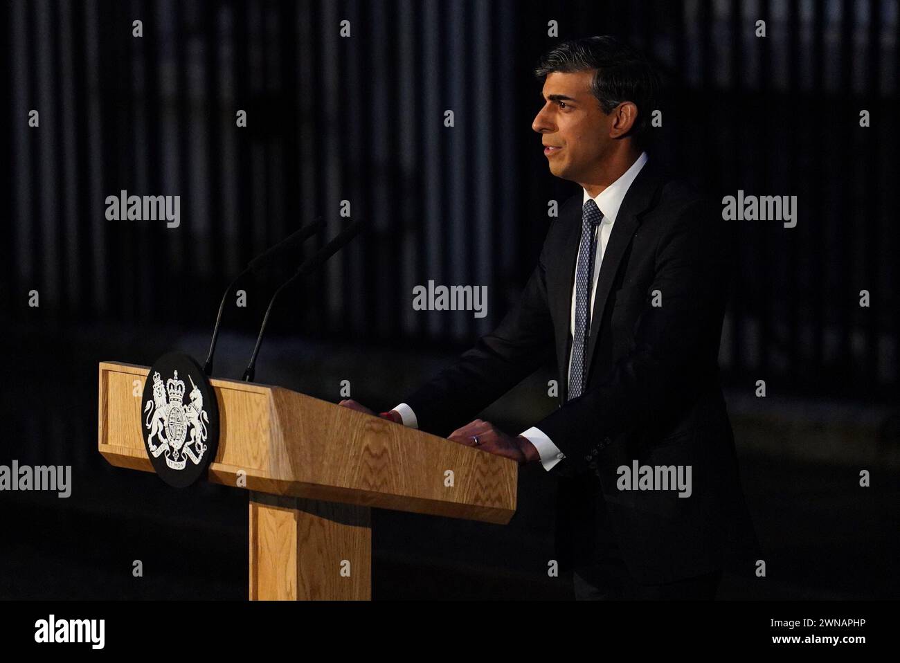 Prime Minister Rishi Sunak giving a press conference in Downing Street ...