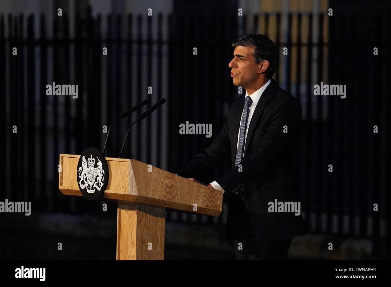 Prime Minister Rishi Sunak giving a press conference in Downing Street ...